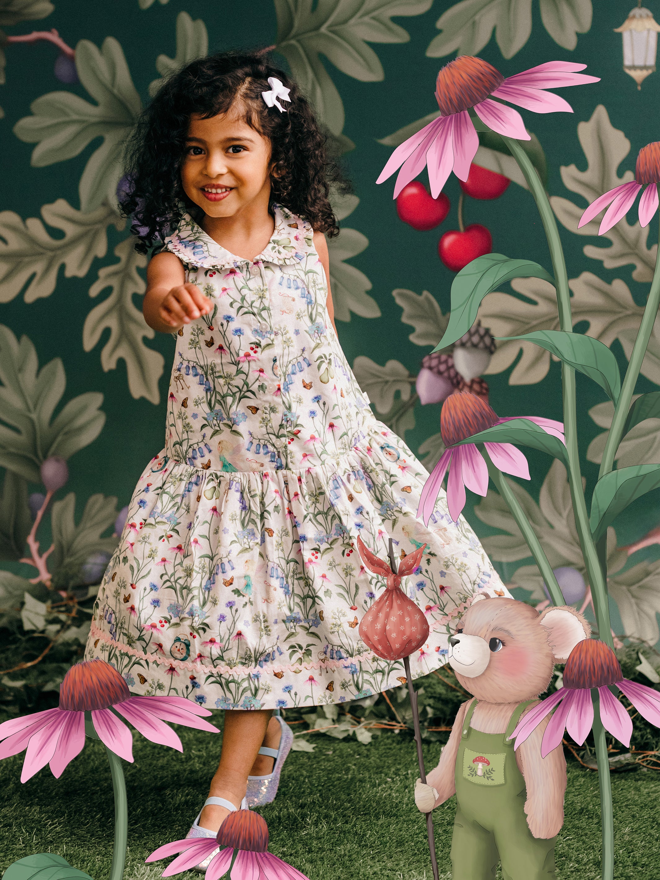 Fleur Harris Silky’s Floral Winsome Dress in Snow for Little Ones